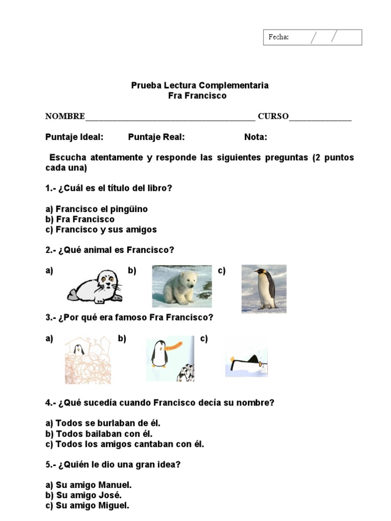 Prueba de Lectura: Fra Francisco | PDF