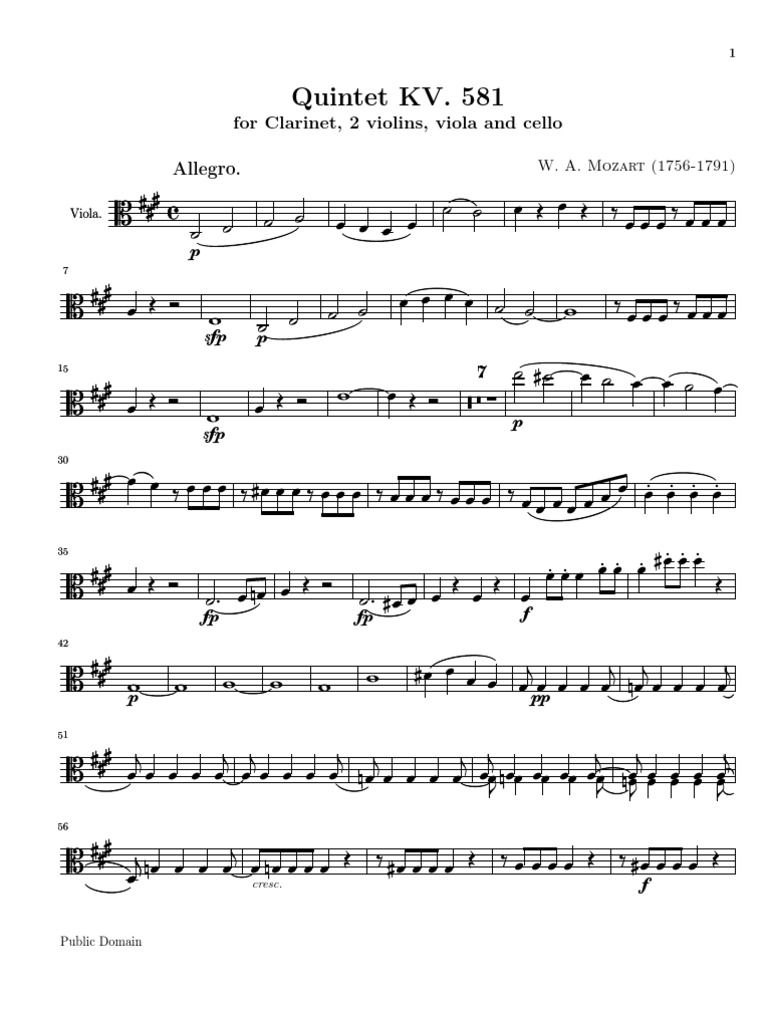 Mozart Clarinet Quintet K581-Viola | PDF