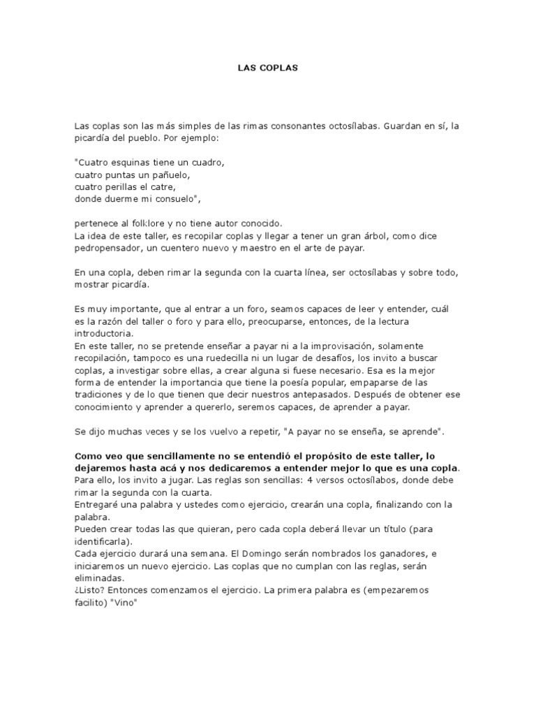 Introducción a las Coplas para Niños | PDF | Metro (poesía) | Poesía