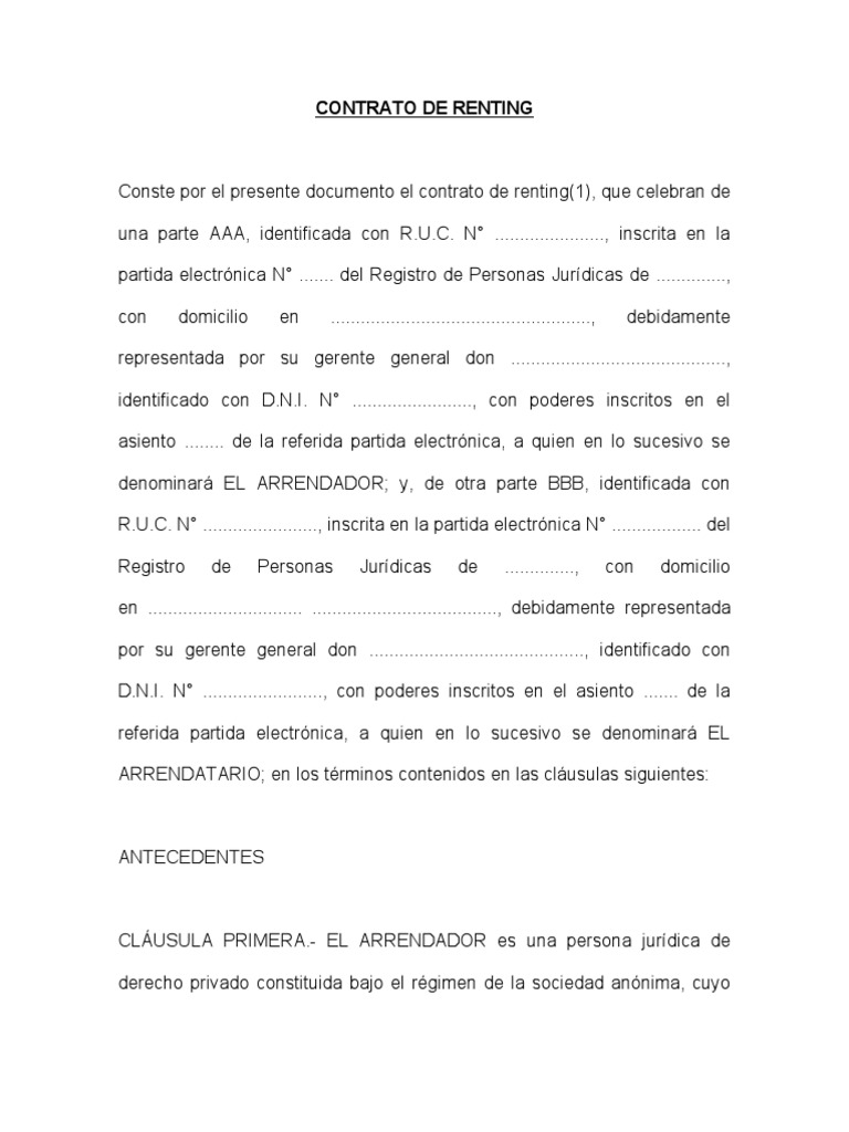 Contrato de Renting | PDF | Arrendamiento | Alquiler