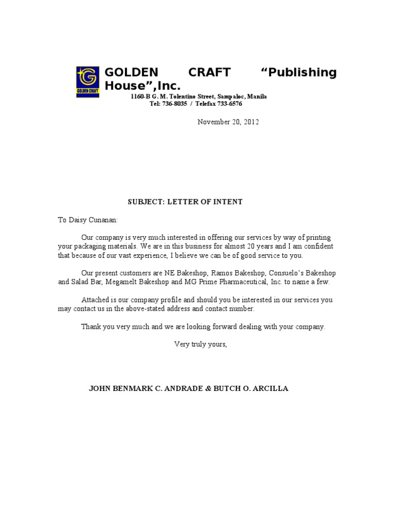 Letter of Intent and Company Profile (1) | Technology | Business