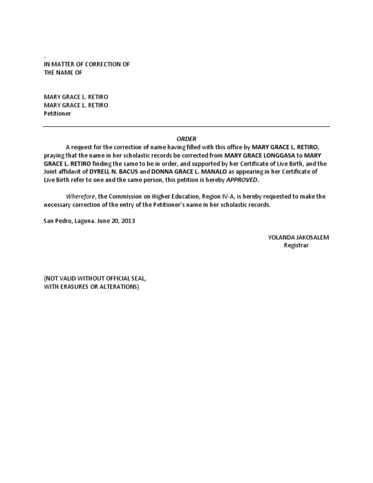 Affidavit of Name Correction | PDF