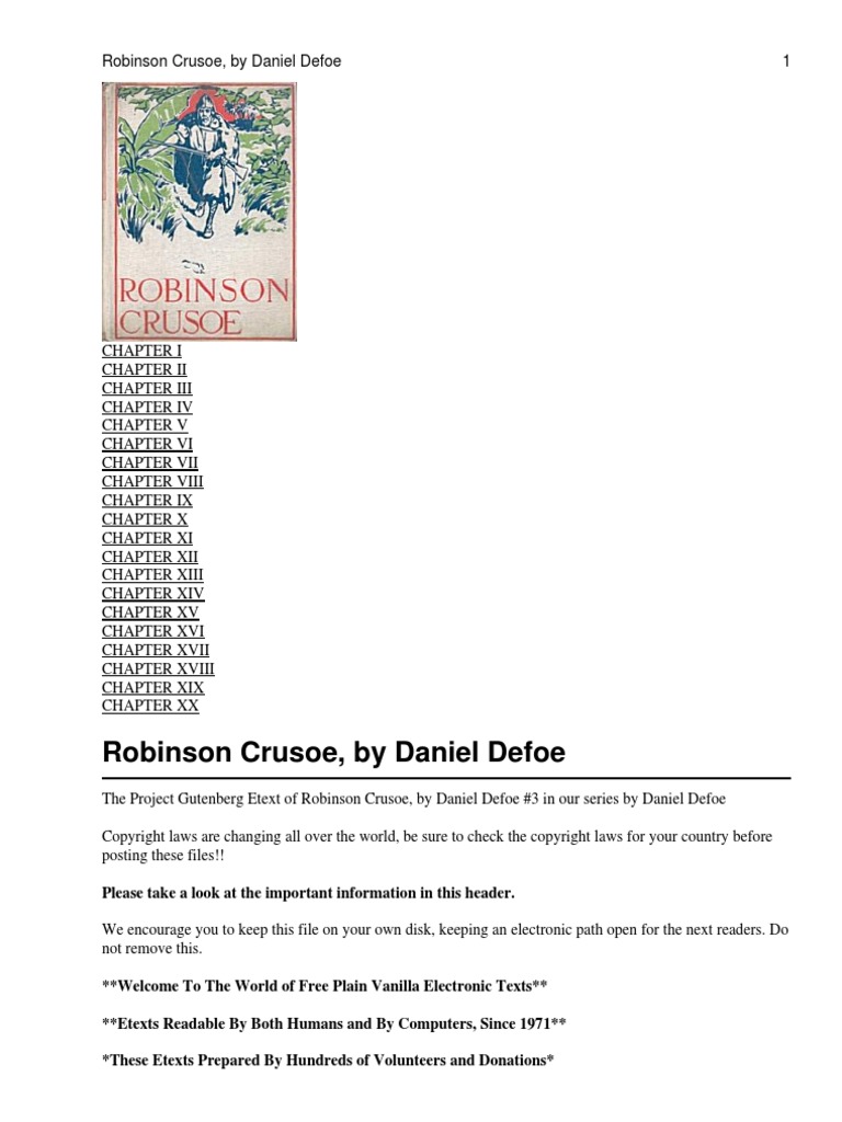 Robinson Crusoe, by Daniel Defoe 1 | PDF | Project Gutenberg | Damages
