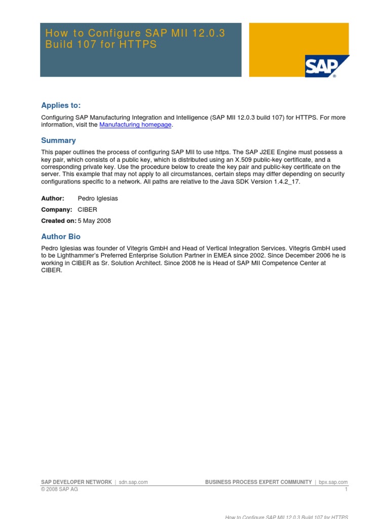 How To Configure SAP MII 12.0.3 Build 107 For HTTPS | PDF | Java Virtual Machine | Transport ...