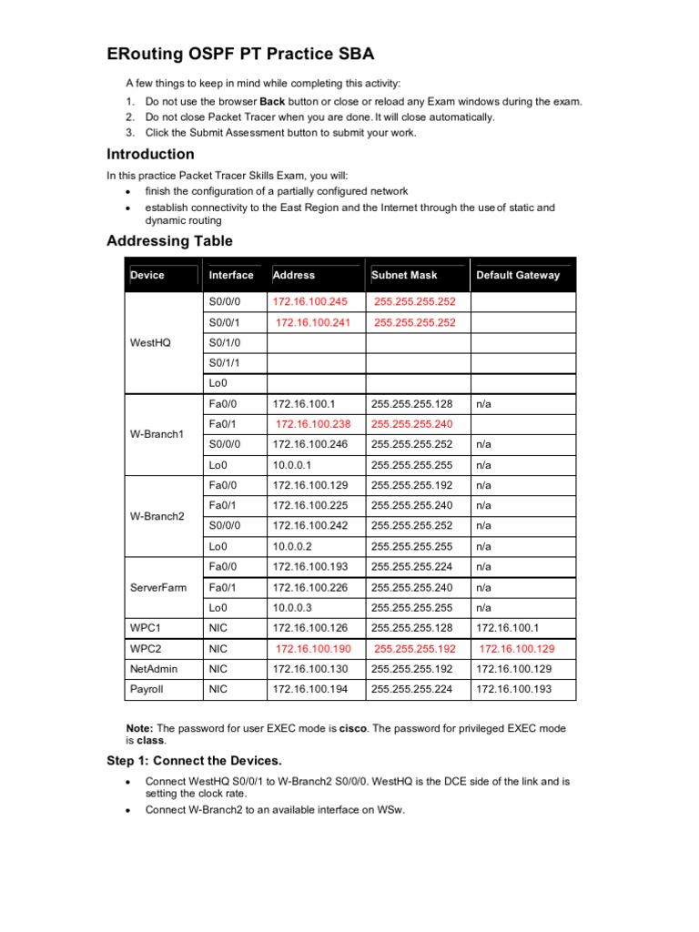 ERouting OSPF PT Practice SBA | PDF | Routing | Ip Address