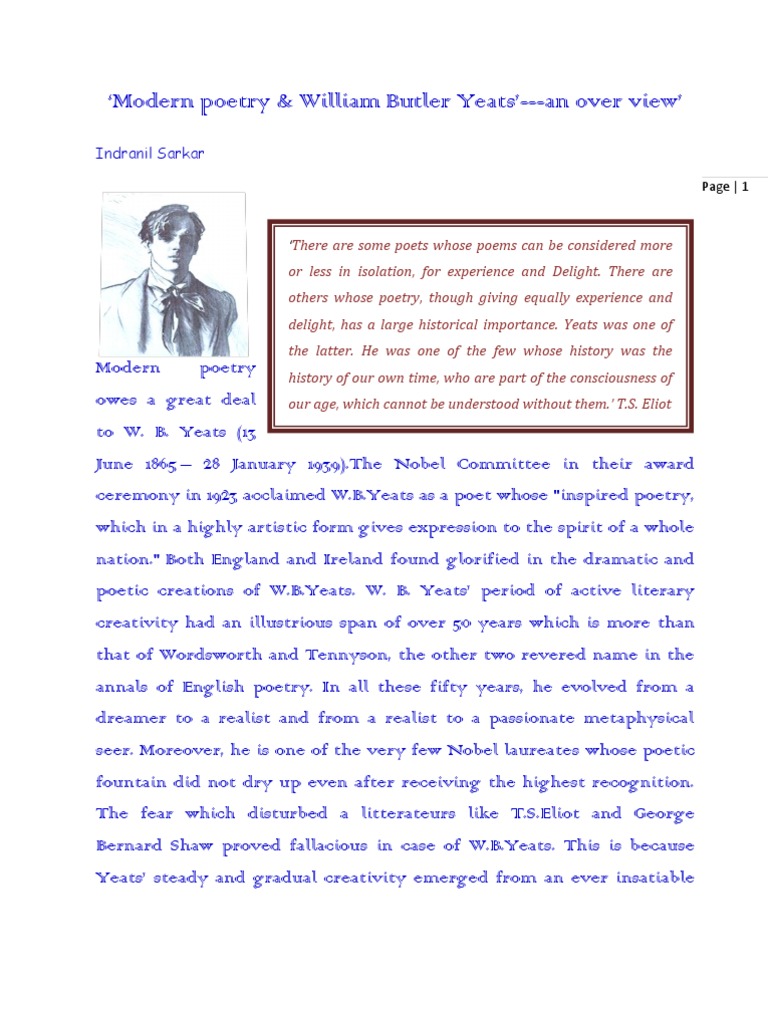 Modern Poetry and W.B.yeats - An Overview | PDF | W. B. Yeats | Poetry