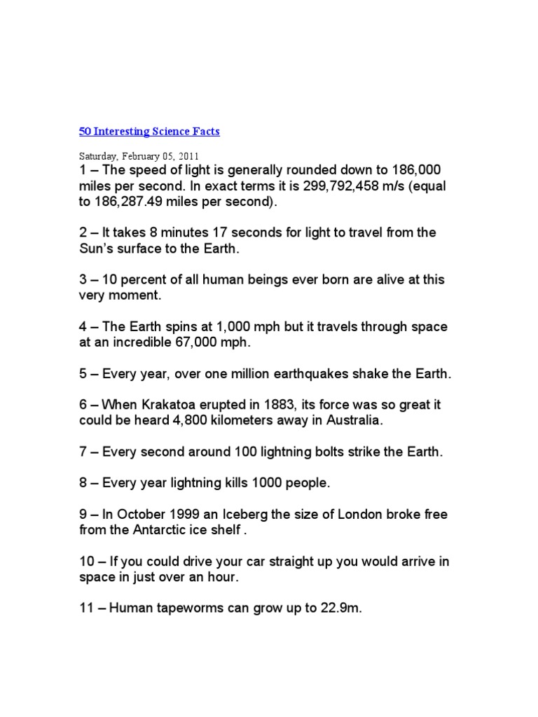 50 Interesting Science Facts | Download Free PDF | The United States ...