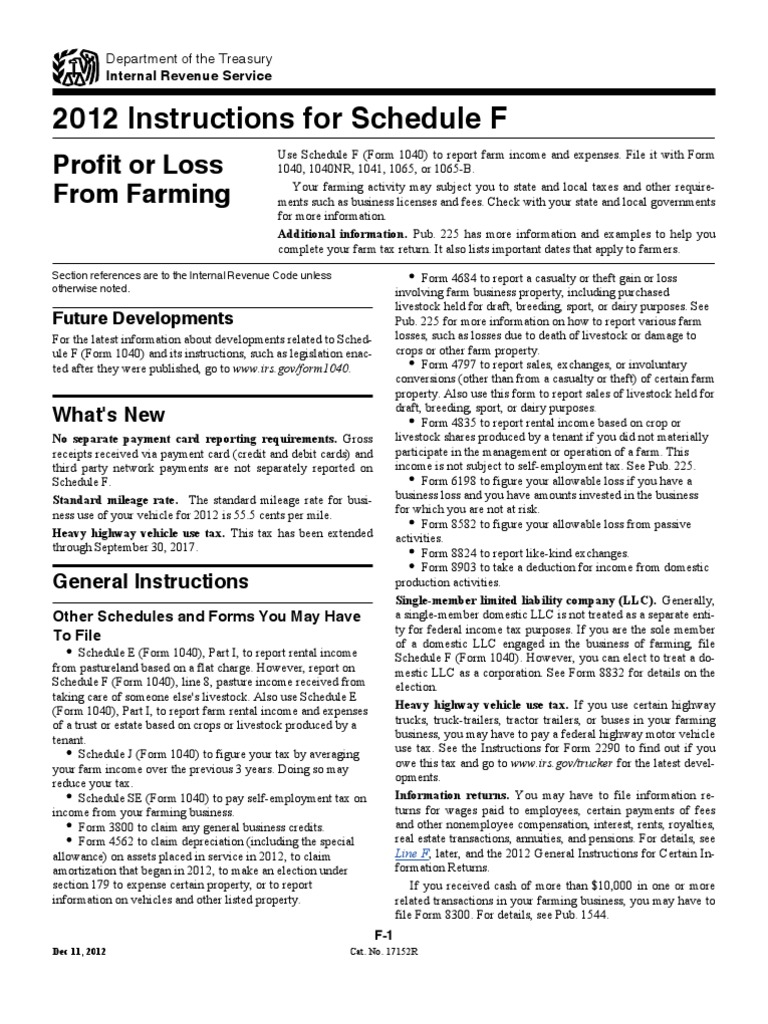 2012 Instructions For Schedule F: Profit or Loss From Farming | PDF ...