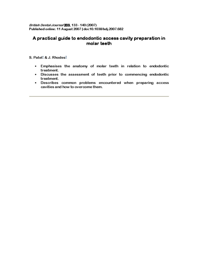A Practical Guide To Endodontic Access Cavity Prep | PDF | Dentin | Tooth