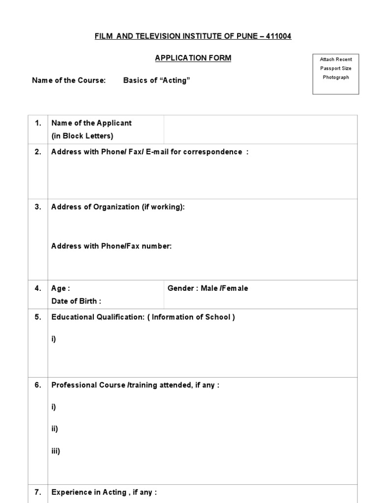 Acting Course Application Form | PDF