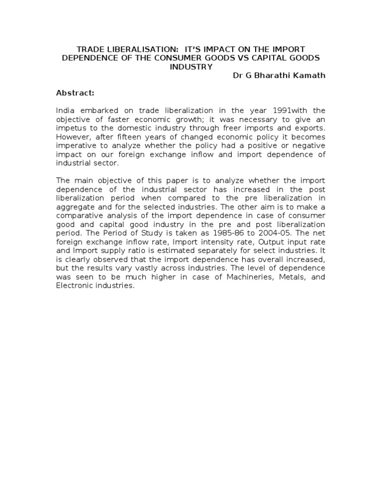 Impact of Trade Liberalization on Import Dependence | PDF