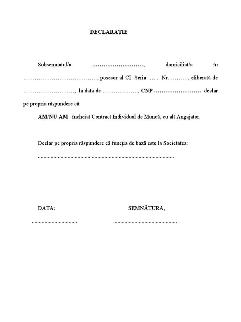 Model Declaratie Functia de Baza | PDF