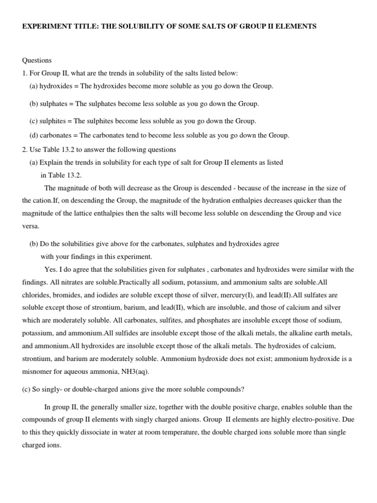 Solubility Trends of Group II Salts | PDF | Salt (Chemistry) | Hydroxide