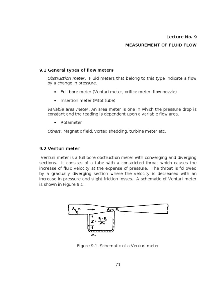 Fluid Flow Lecture Notes - 9 | PDF | Flow Measurement | Statistical ...