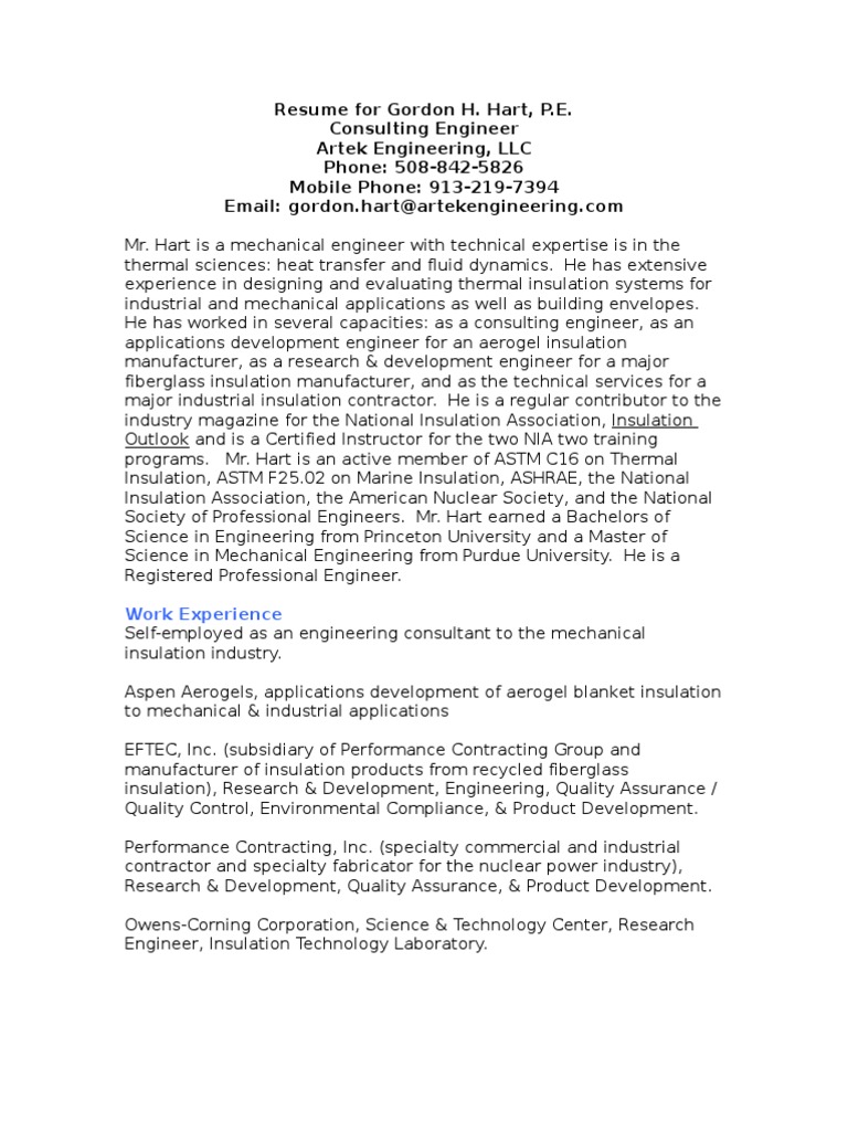 Resume Gordon NEW | PDF | Thermal Insulation | Hvac