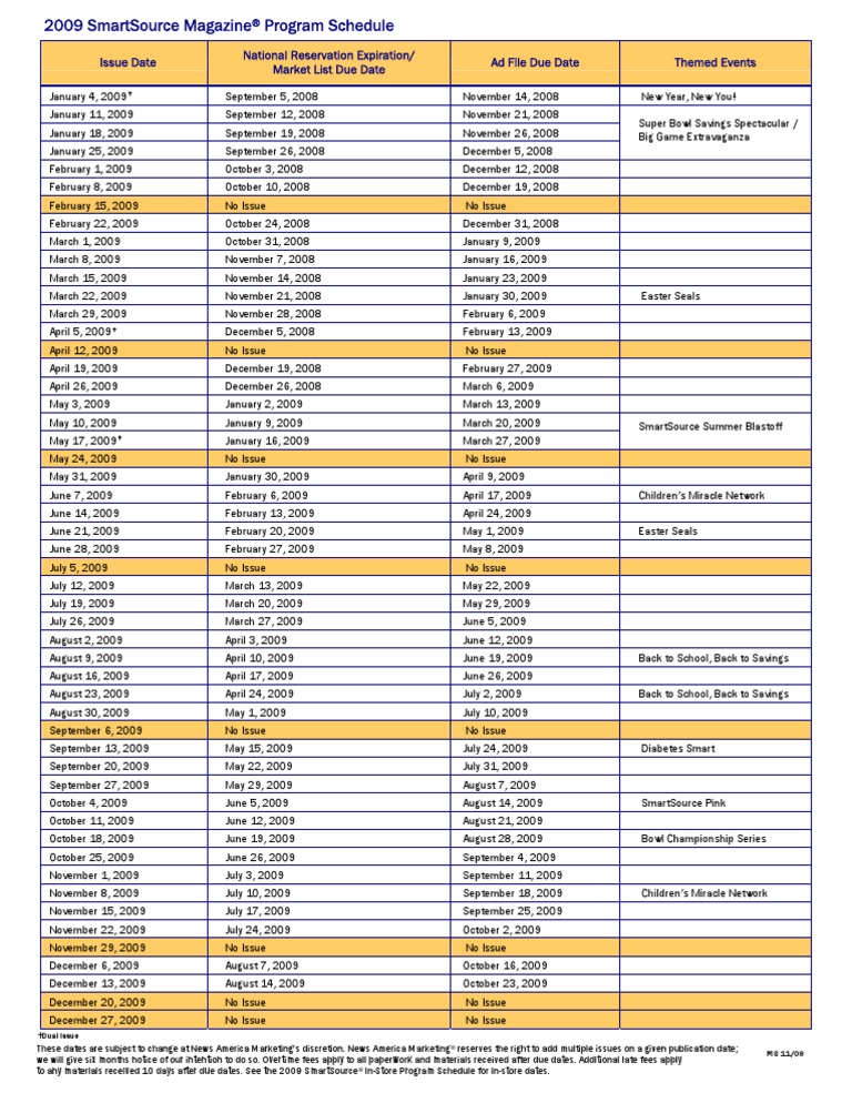 2009 SmartSource Insert Schedule | PDF | News Corporation | Media ...