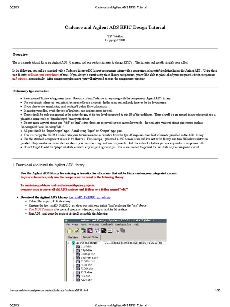 Cadence and Agilent ADS RFIC Tutorial | PDF | Transistor | Computer File