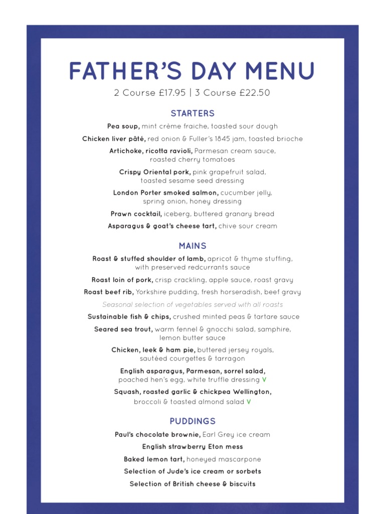 Father's Day Dining Menu 2023 | PDF