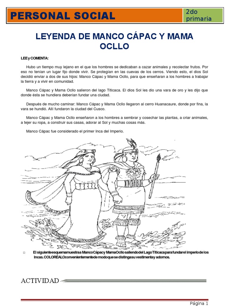 Leyenda de Manco C Pac y Mama Ocllo | PDF | Imperio Inca | Medios de ...