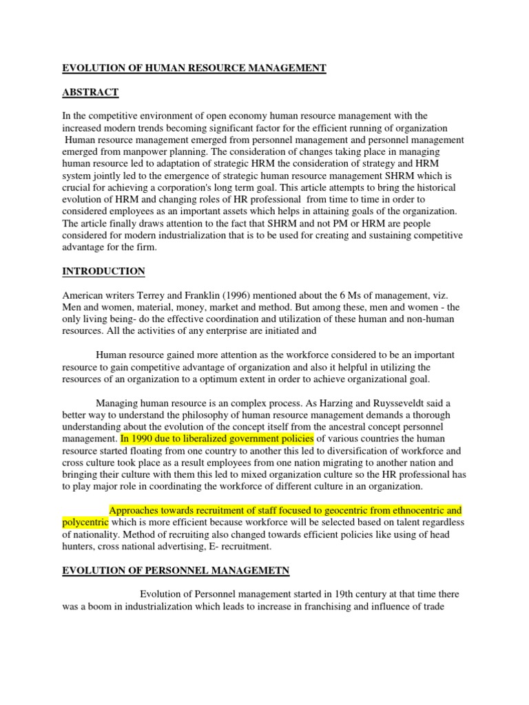 Evolution of Human Resource Management | PDF | Employment | Human ...