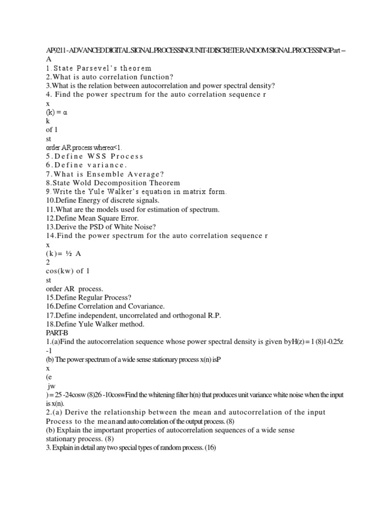 Advanced Digital Signal Processing | PDF | Autocorrelation | Spectral Density