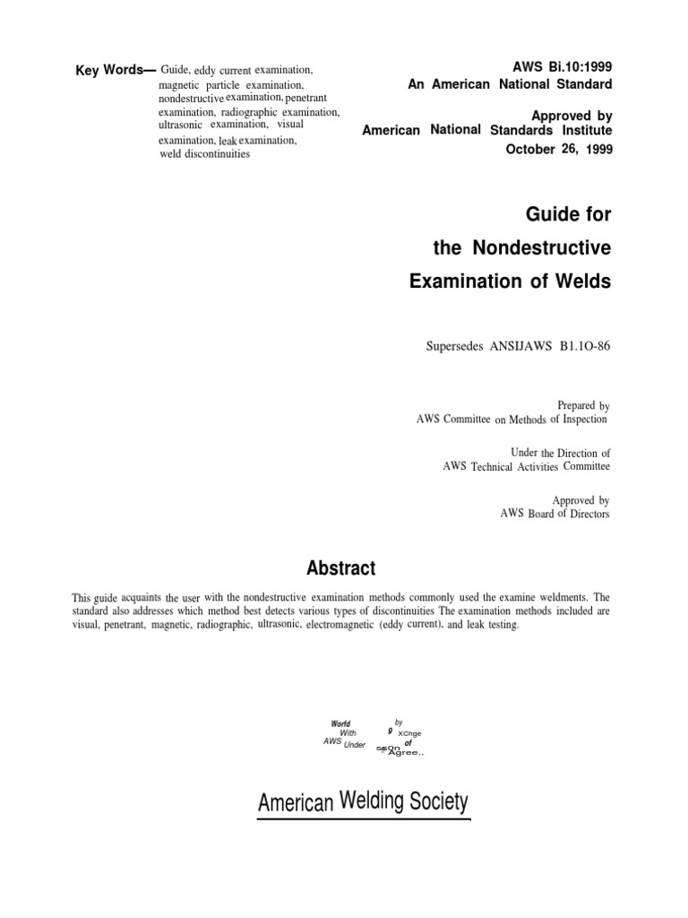 Aws b1.10-1999 Guide For Non-Destructive Examination of Weld | PDF