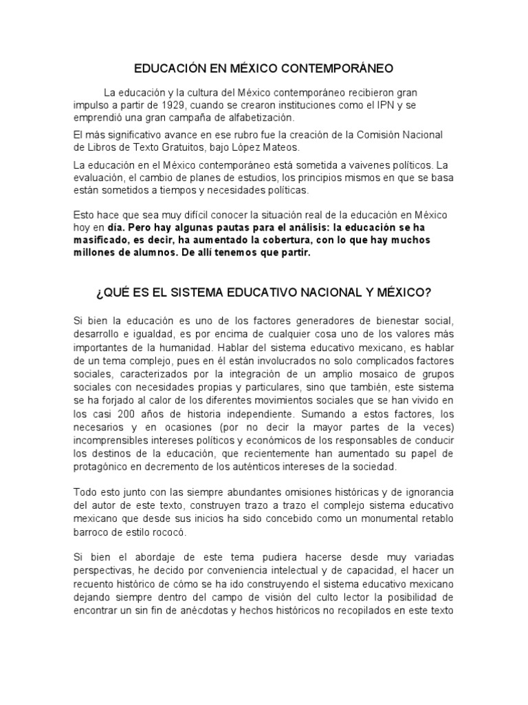 Educación en México Contemporáneo | PDF | Igualdad social | México