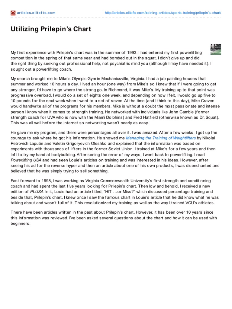 Understanding Prilepin's Chart for Lifters | PDF | Sports | Recreation