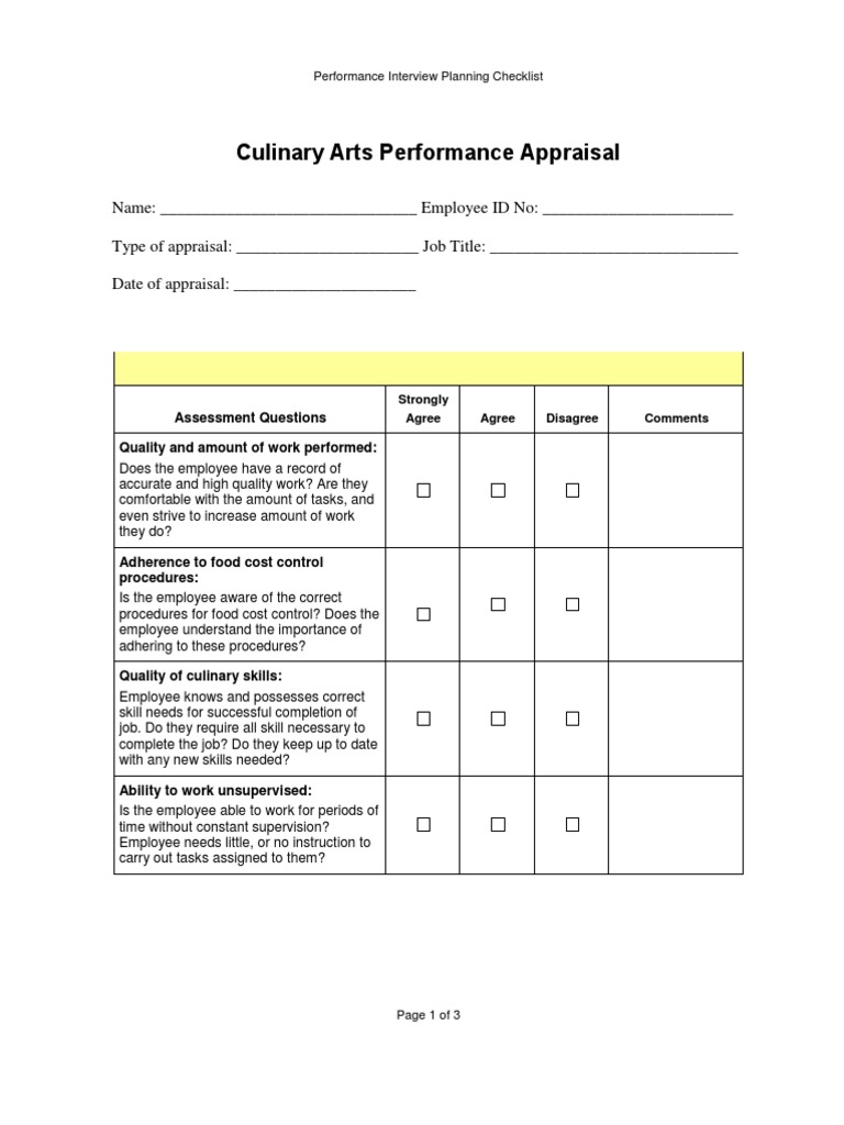 Culinary Arts Performance Appraisal | PDF | Skill | Performance Appraisal