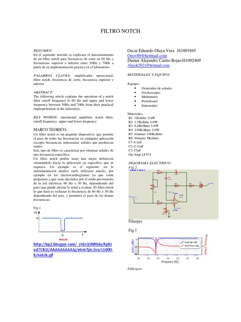 Funcionamiento del Filtro Notch 60 Hz | PDF | Tecnología de radio ...