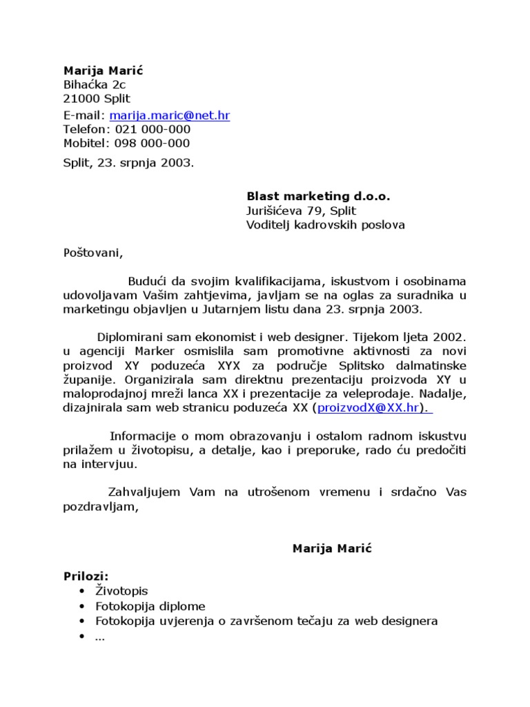 Otvorena Molba Za Posao Otvorena Molba | Maistra Posao