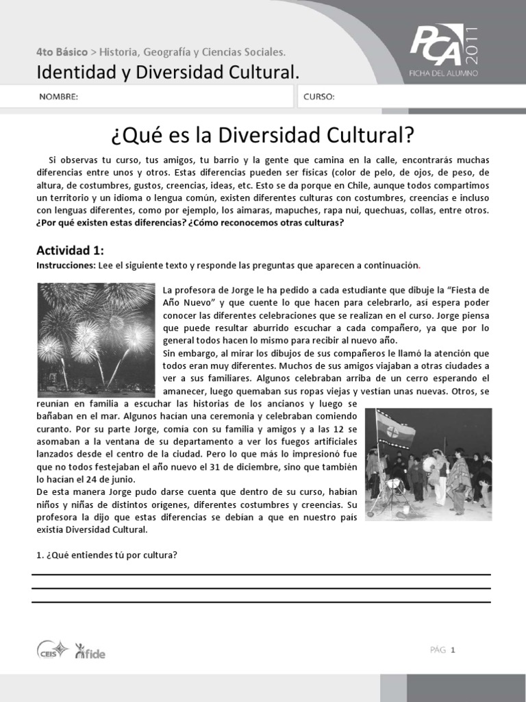 Ficha 1, Que Es La Diversidad Cultural | PDF | Diversidad cultural | Chile