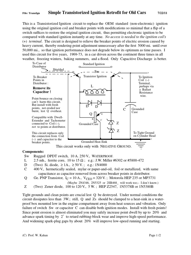 Simple Transistorized Ignition Retrofit Circuit Diagram | PDF ...