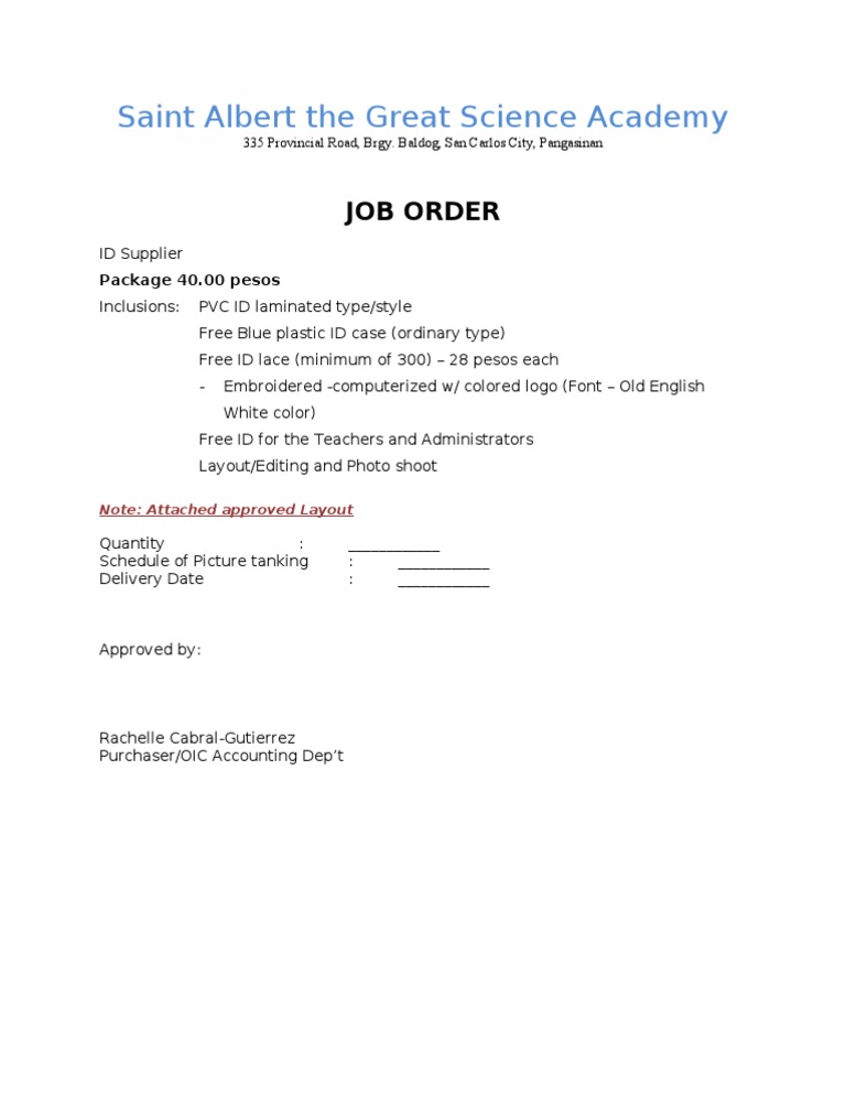 Job Order ID | PDF