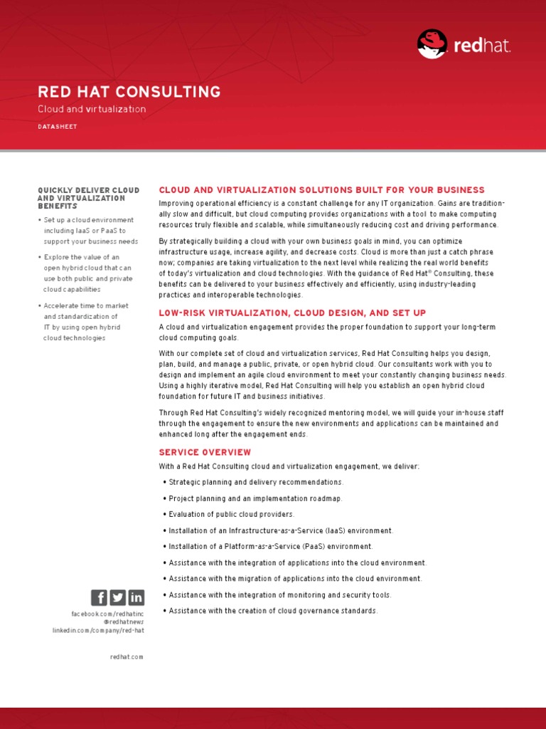 Red Hat Consulting: Cloud and Virtualization | PDF | Red Hat | Cloud Computing