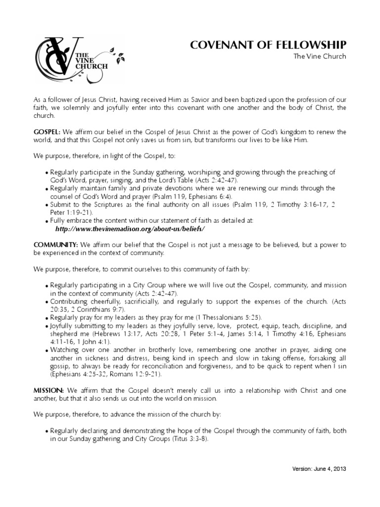 2013 Covenant of Fellowship | PDF | The Gospel | Acts Of The Apostles
