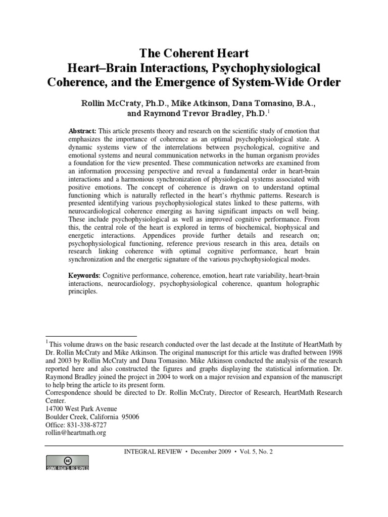 The Coherent Heart & Heart-Brain Interactions | PDF | Psychophysiology ...