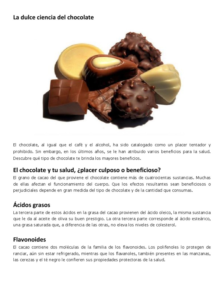 Beneficios del Chocolate y Salud | PDF | Chocolate | gordo