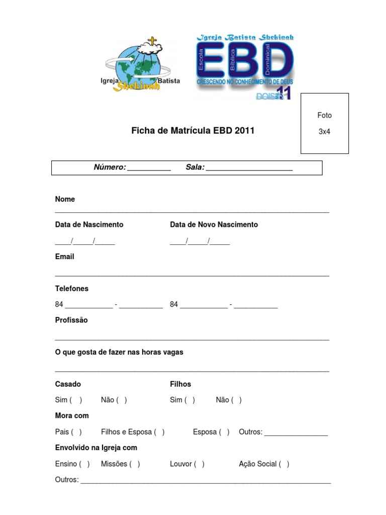 Ficha De Matrícula Ebd 2011 Pdf