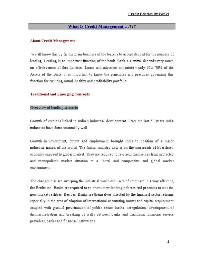 credit policy | Credit (Finance) | Banks