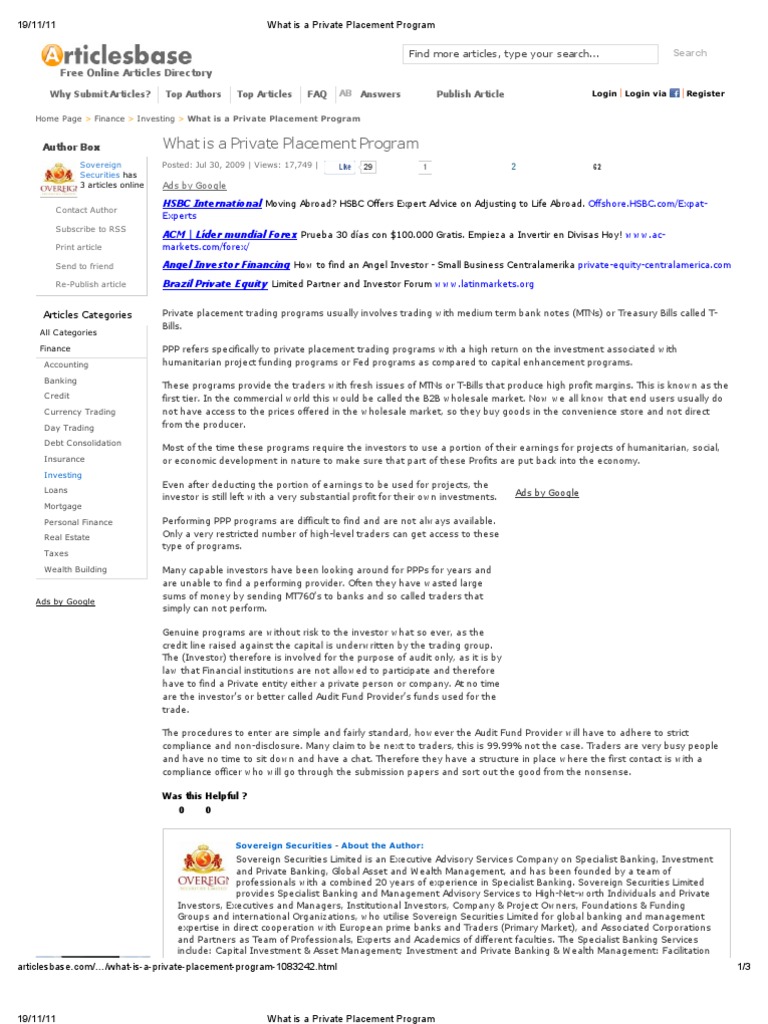 Private Placement Program Explained | PDF | Investor | Banks