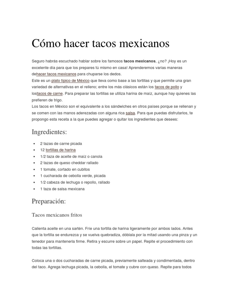 Cómo Hacer Tacos Mexicanos | PDF | Taco | Cocina latinoamericana