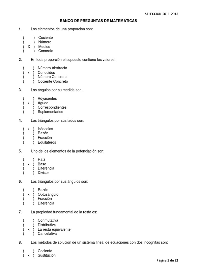Banco de Preguntas de Matemáticas Resueltas | PDF | Fracción (Matemáticas) | Triángulo