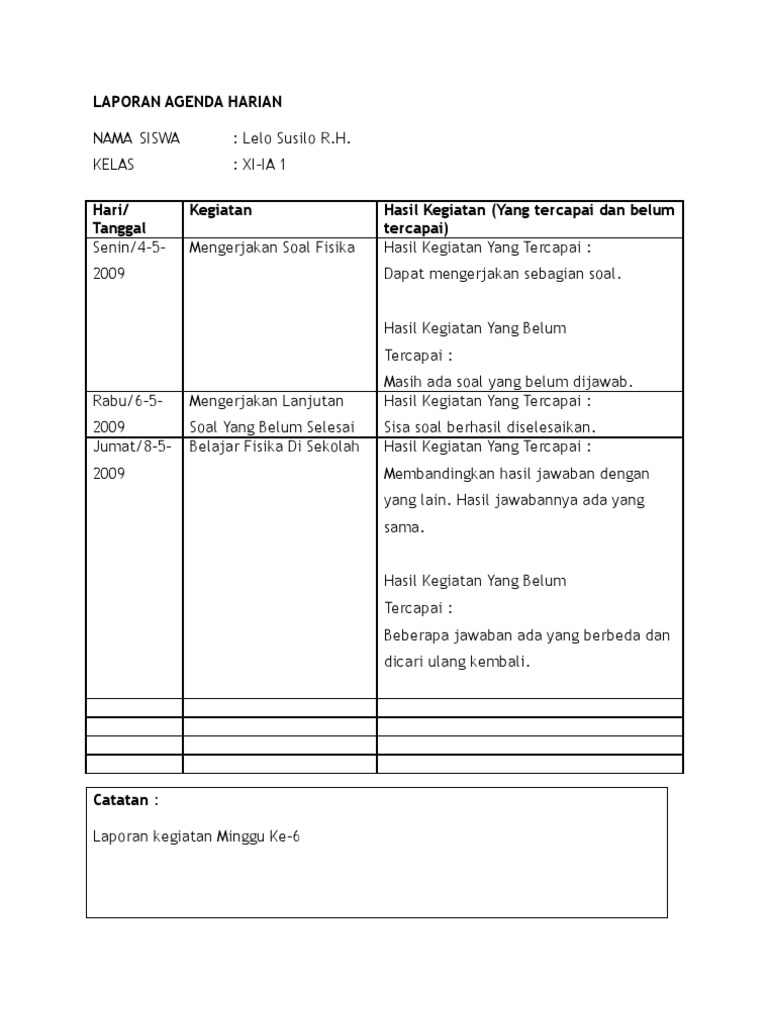 Contoh Laporan Kegiatan Pdf Template Laporan Kegiatan Minggu Ke-6 - Info Sehat Hari Ini