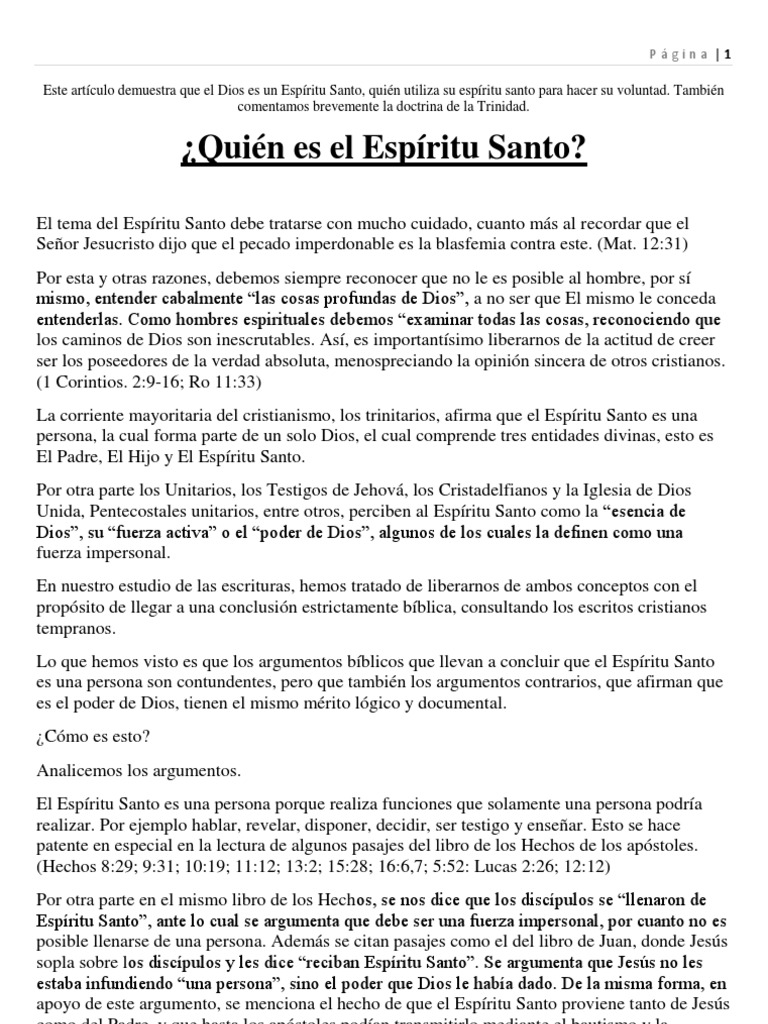 Quien Es El Espiritu Santo Pdf Pdf Espíritu Santo Trinidad