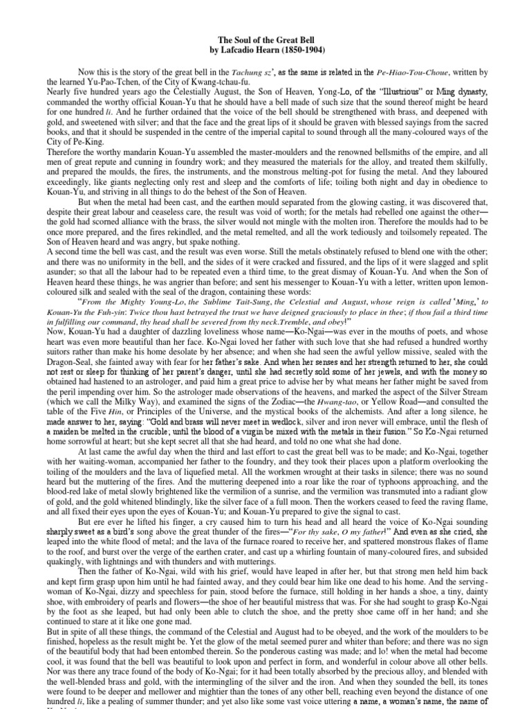 The Soul of The Great Bell by Lafcadio Hearn (1850-1904) | PDF | Nature