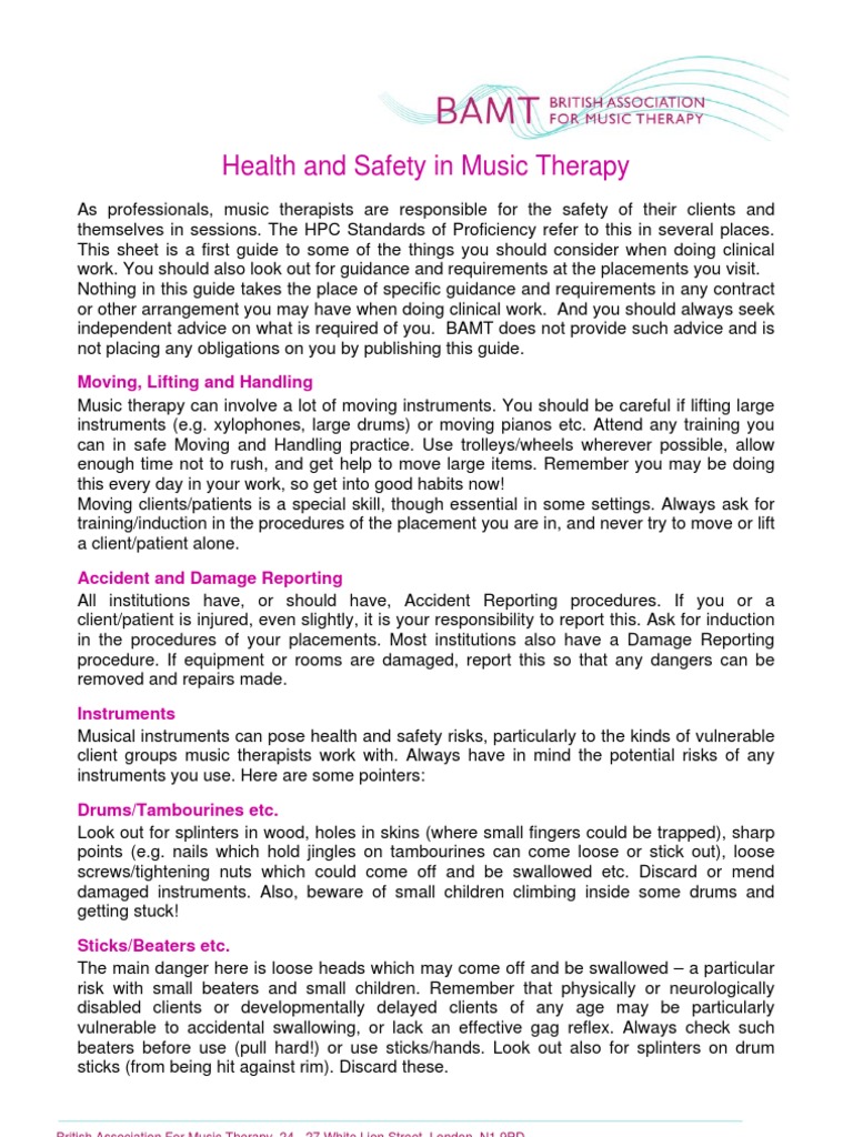 Health and Safety in Music Therapy | PDF