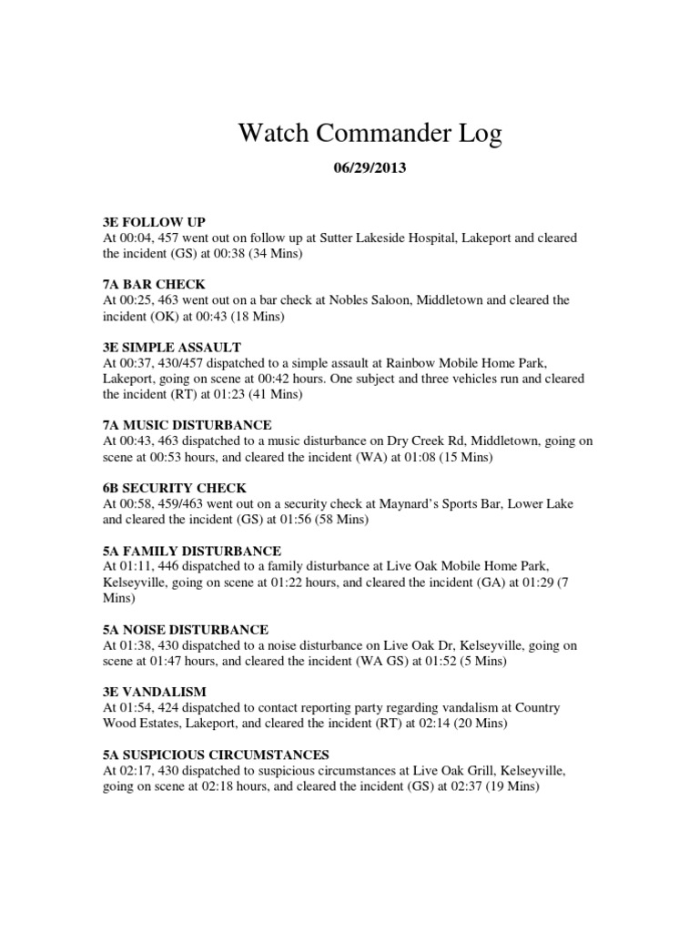 Watch Commander Log: 3E Follow Up | PDF | Traffic | Road Transport