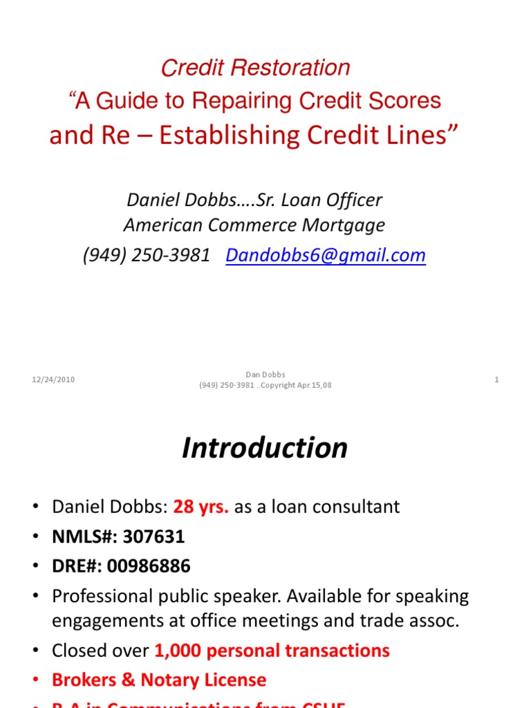 Guide To RepairingCredit Scores and Re - Establishing Credit Lines ...