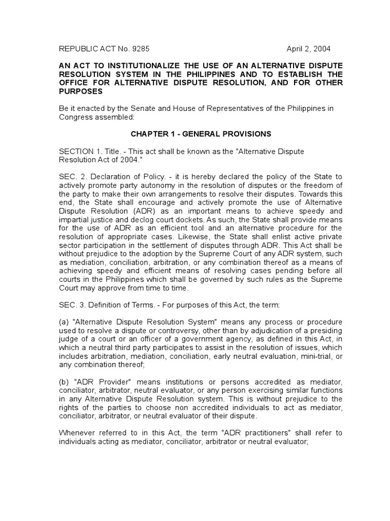 Ra 9285 | PDF | Alternative Dispute Resolution | Arbitral Tribunal